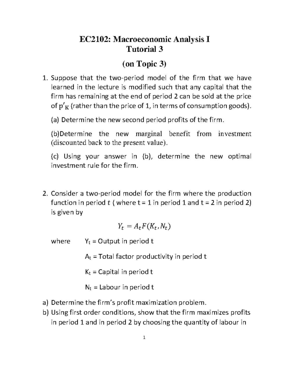 Sample/practice exam 2020, questions - 1 EC 2102 : Macroeconomic ...