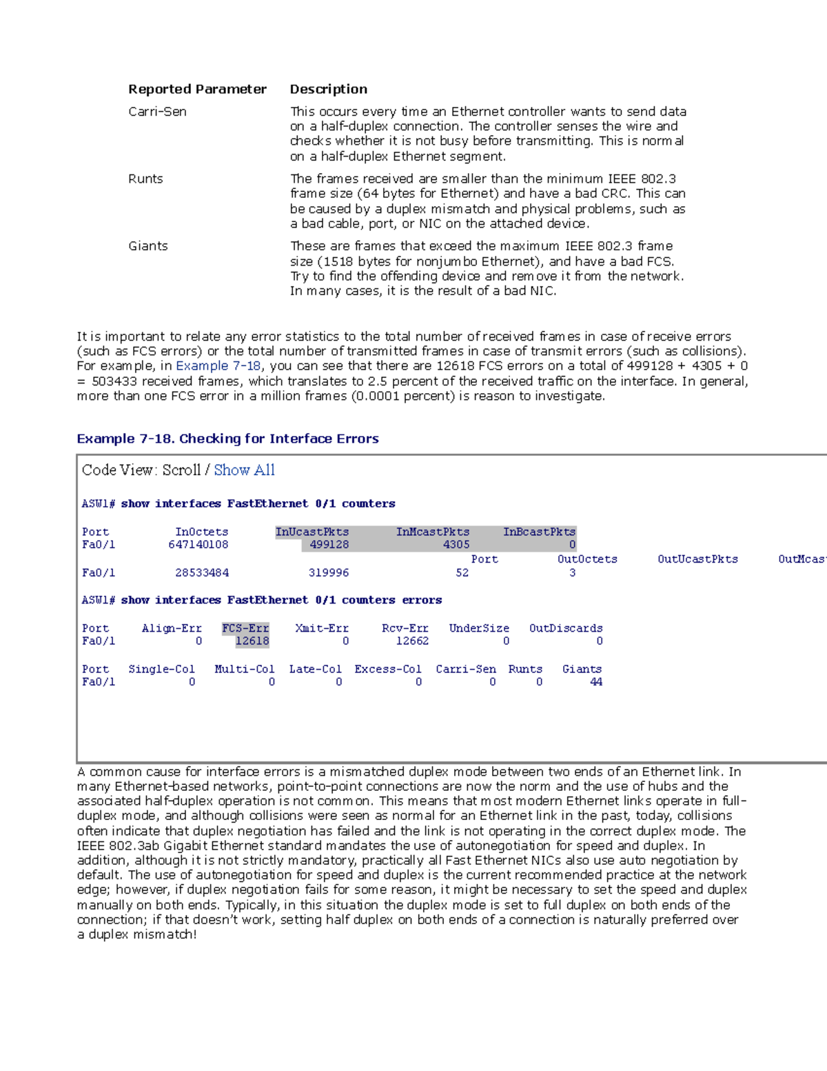 Troubleshooting and Maintaining Cisco IP Networks - Reported Parameter Description Carri-Sen ...