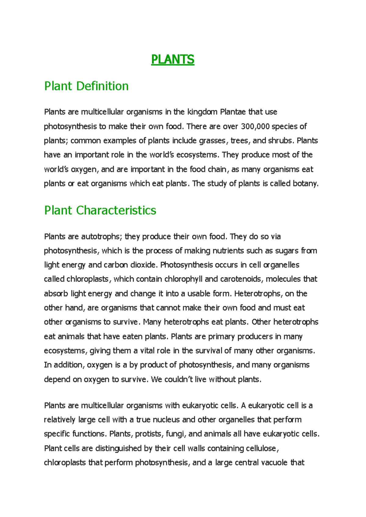 Characteristics Of Plants PLANTS Plant Definition Plants Are