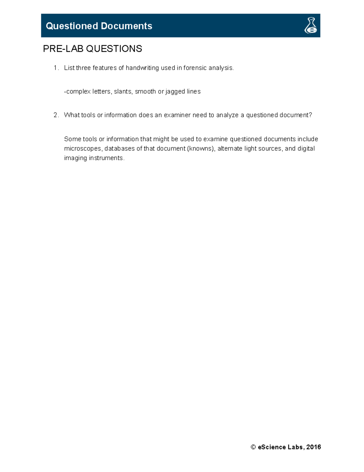 Escience- Graphology Lab - PRE-LAB QUESTIONS List three features of ...