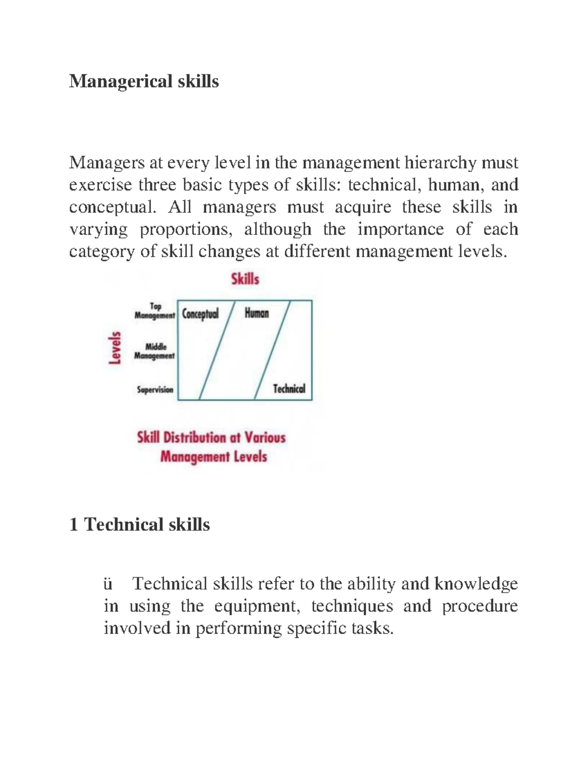 Managerial Skills - POM LECTURE NOTES - Managerical skills Managers at ...