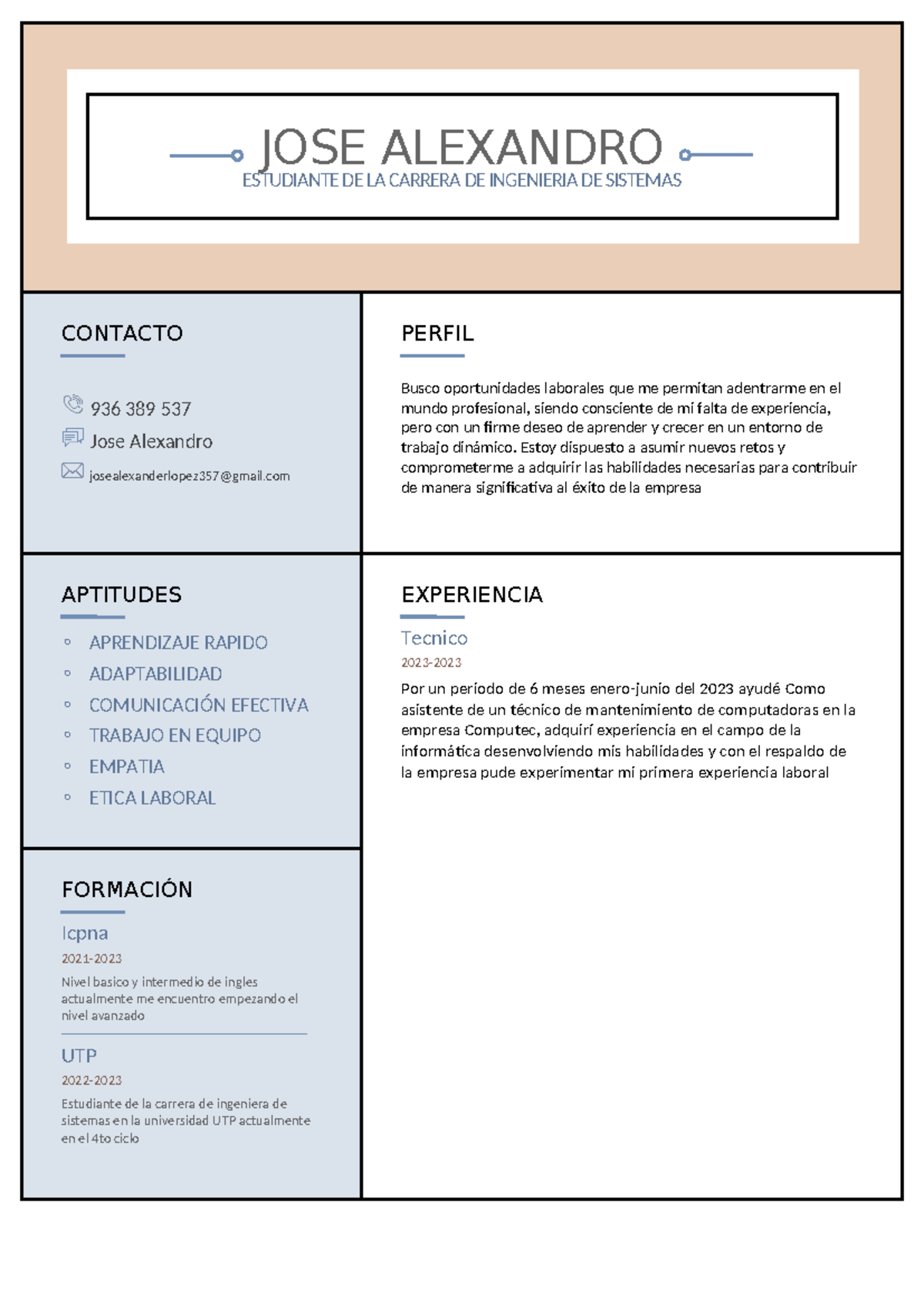 Cv jose alexandro - good book - JOSE ALEXANDRO ESTUDIANTE DE LA CARRERA ...