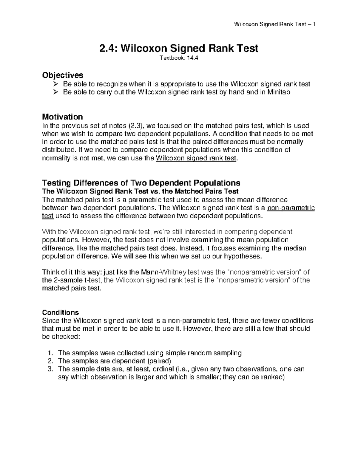 2.4 Wilcoxon Signed Rank Test - A condition that needs to be met in ...