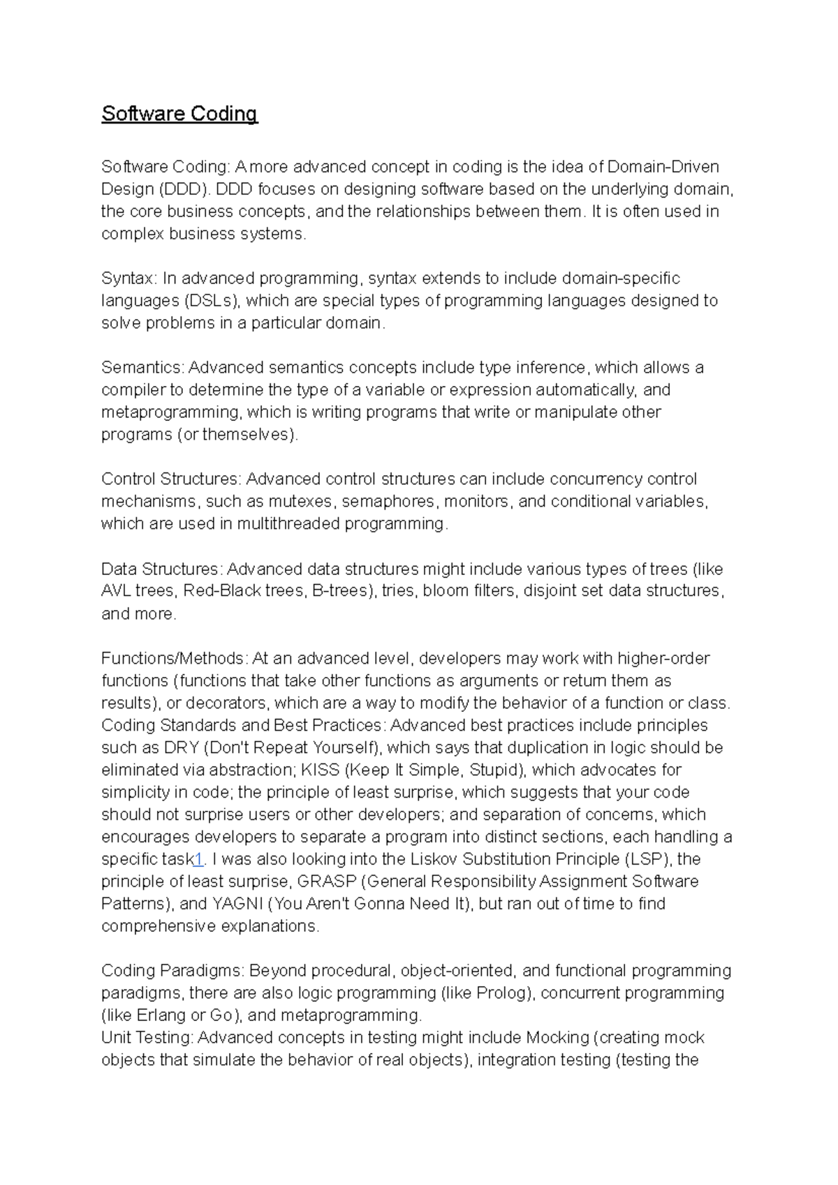 Advanced Concepts in Software Coding - Studocu