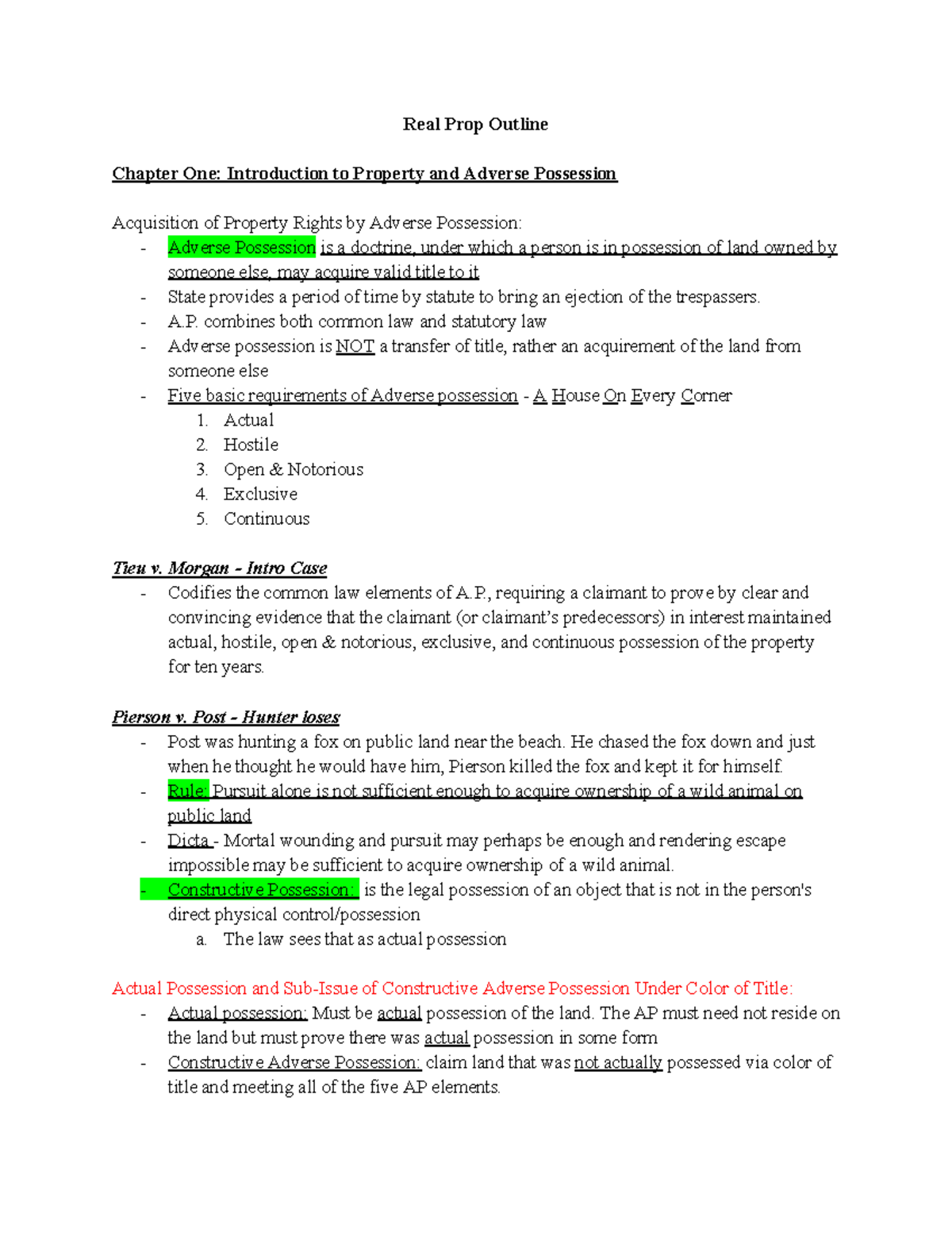 Real Prop Outline - Real Property Law - Real Prop Outline Chapter One ...