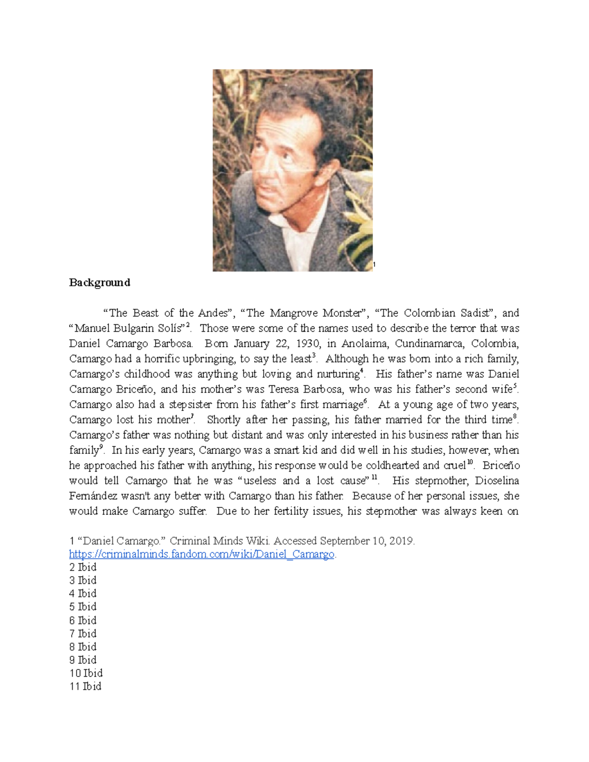 Daniel Camargo Barbosa - Fact Sheet - 1 Background “The Beast of the ...