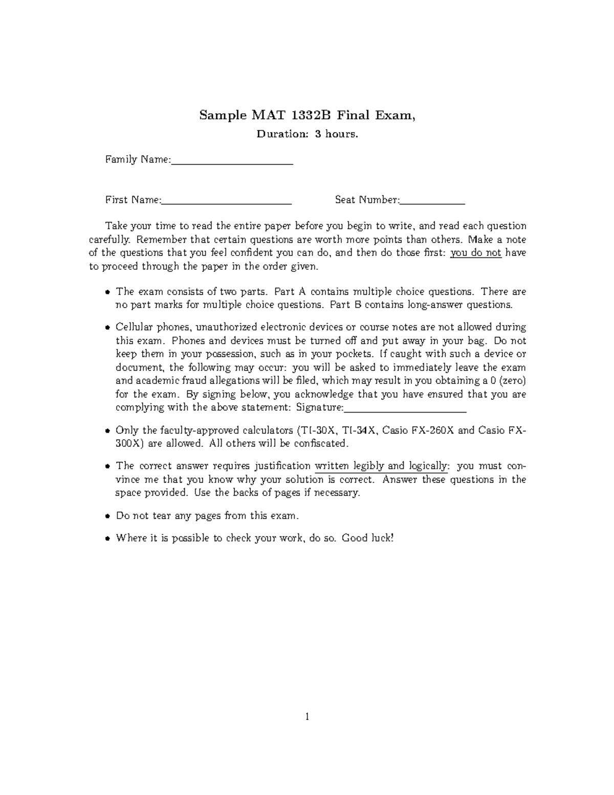 Sample Final B solutions - Sample MAT 1332B Final Exam, Duration: 3 ...