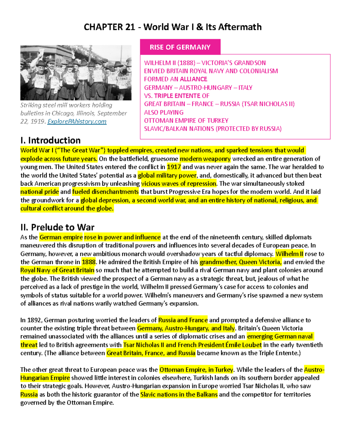 Chapter 21 - CHAPTER 21 - World War I & Its Aftermath Striking steel ...