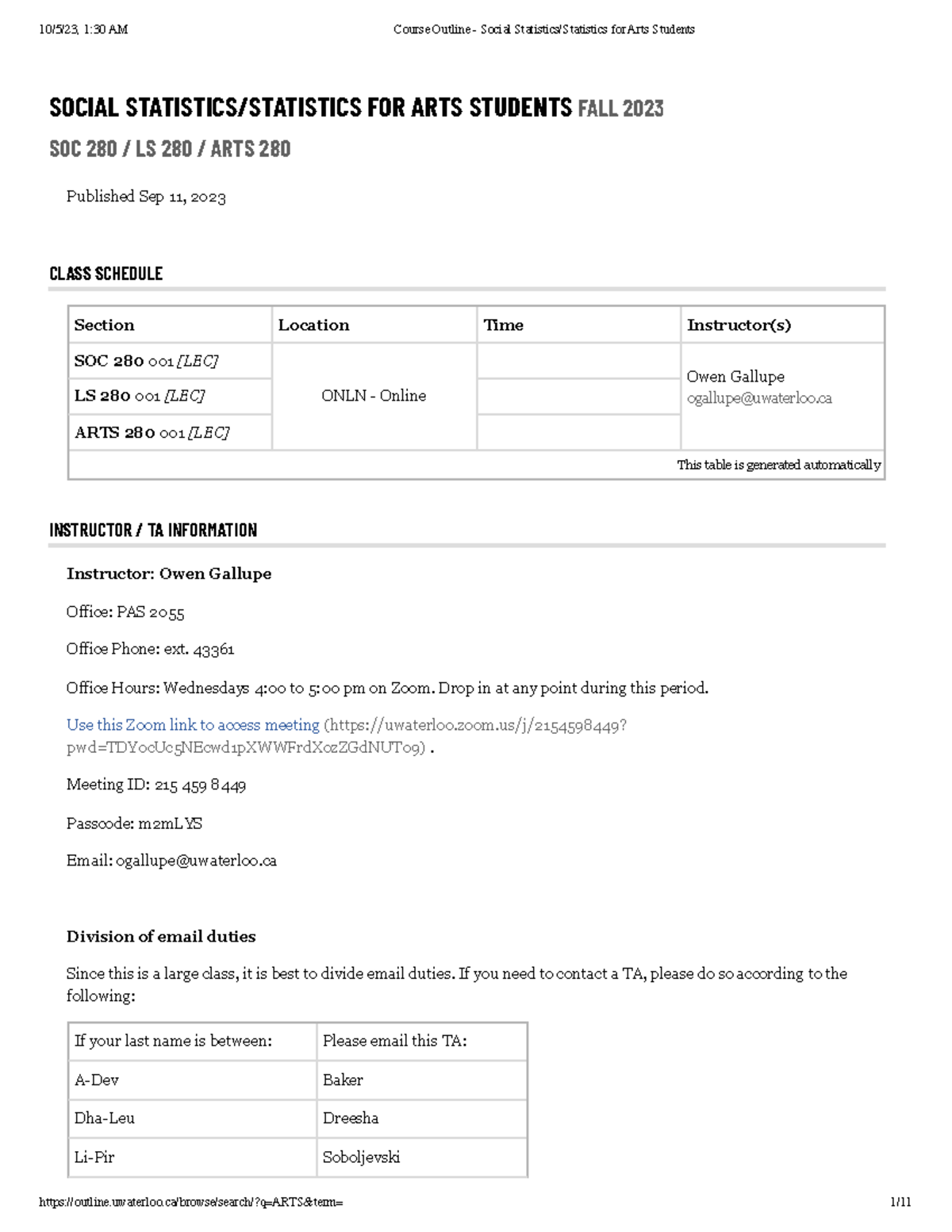 LS 280 - Course Outline - 2023/24 - SOCIAL STATISTICS/STATISTICS FOR ...
