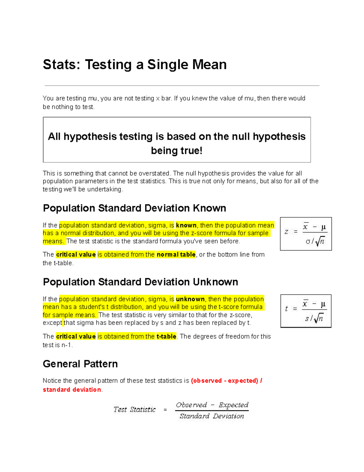 Testing of Means - Statistics: Lecture Notes - Stats: Testing a Single ...