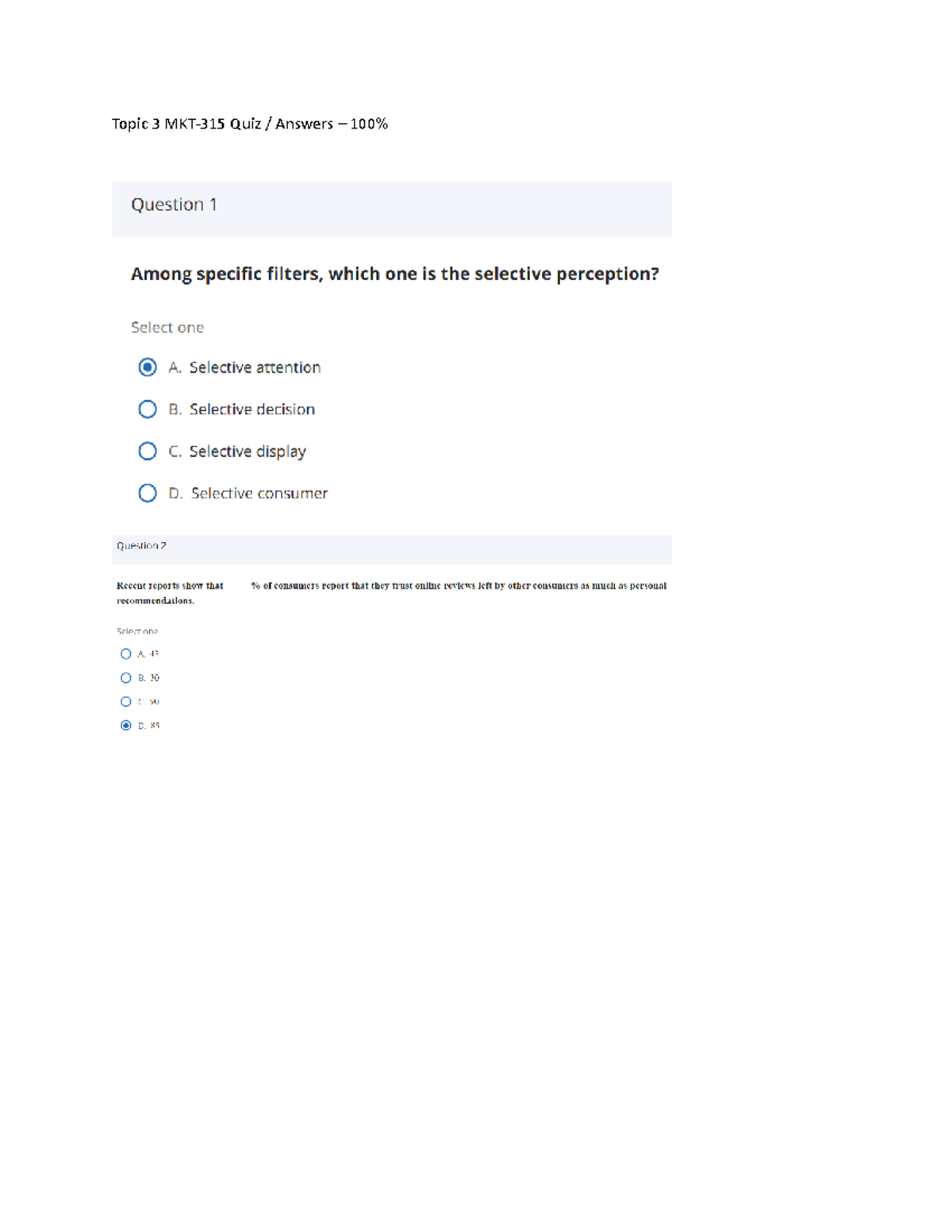 Topic 3 Q.A - 100% - Quiz Help - MKT-315 - Topic 3 MKT-315 Quiz / Answers – 100% - Studocu