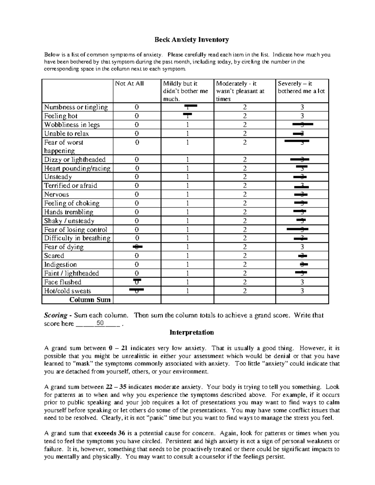 Beck Anxiety Inventory BAI - Beck Anxiety Inventory Below is a list of ...