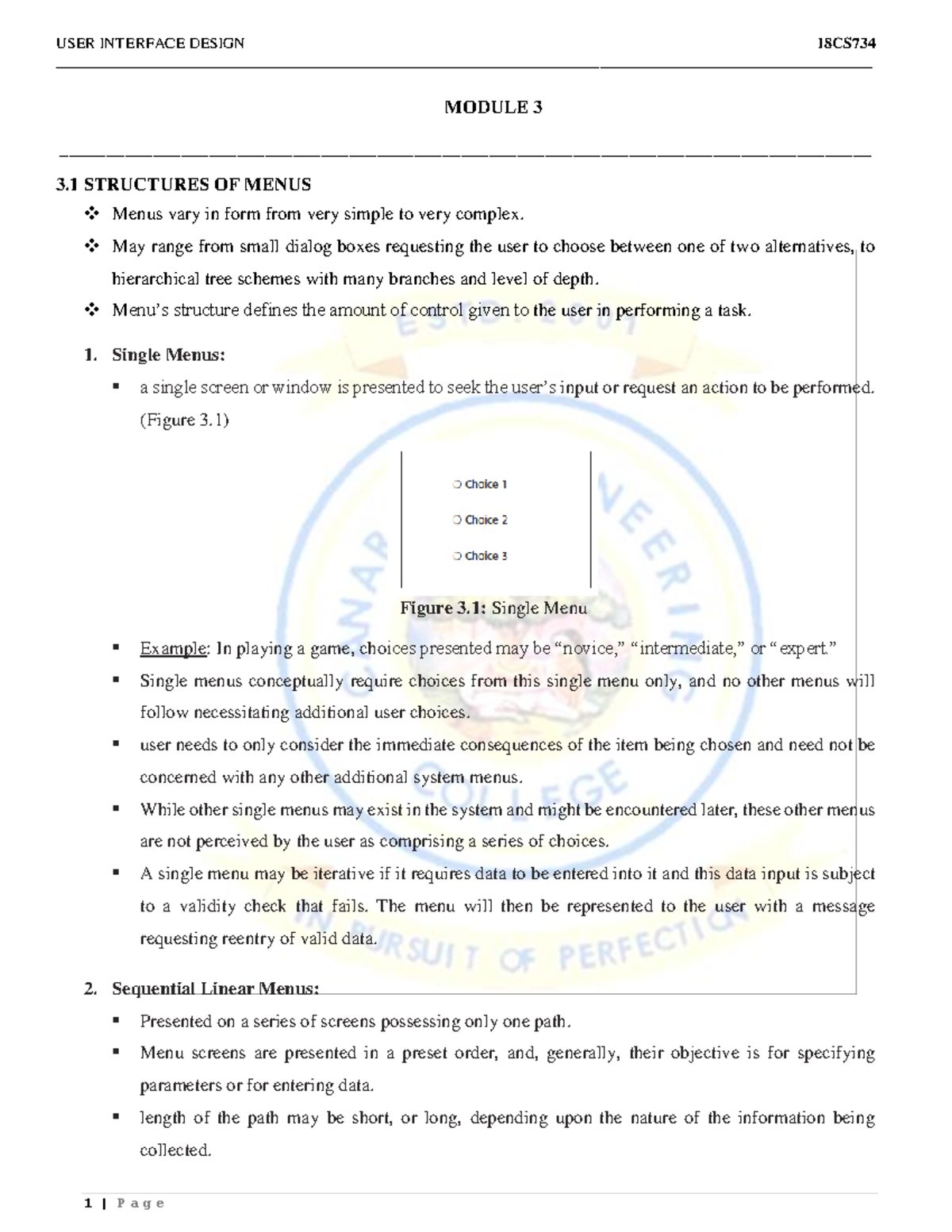 18CS734- Module 3 - 123qddddddddddegen666666666ew33 - MODULE 3 3 STRUCTURES OF MENUS Menus vary ...