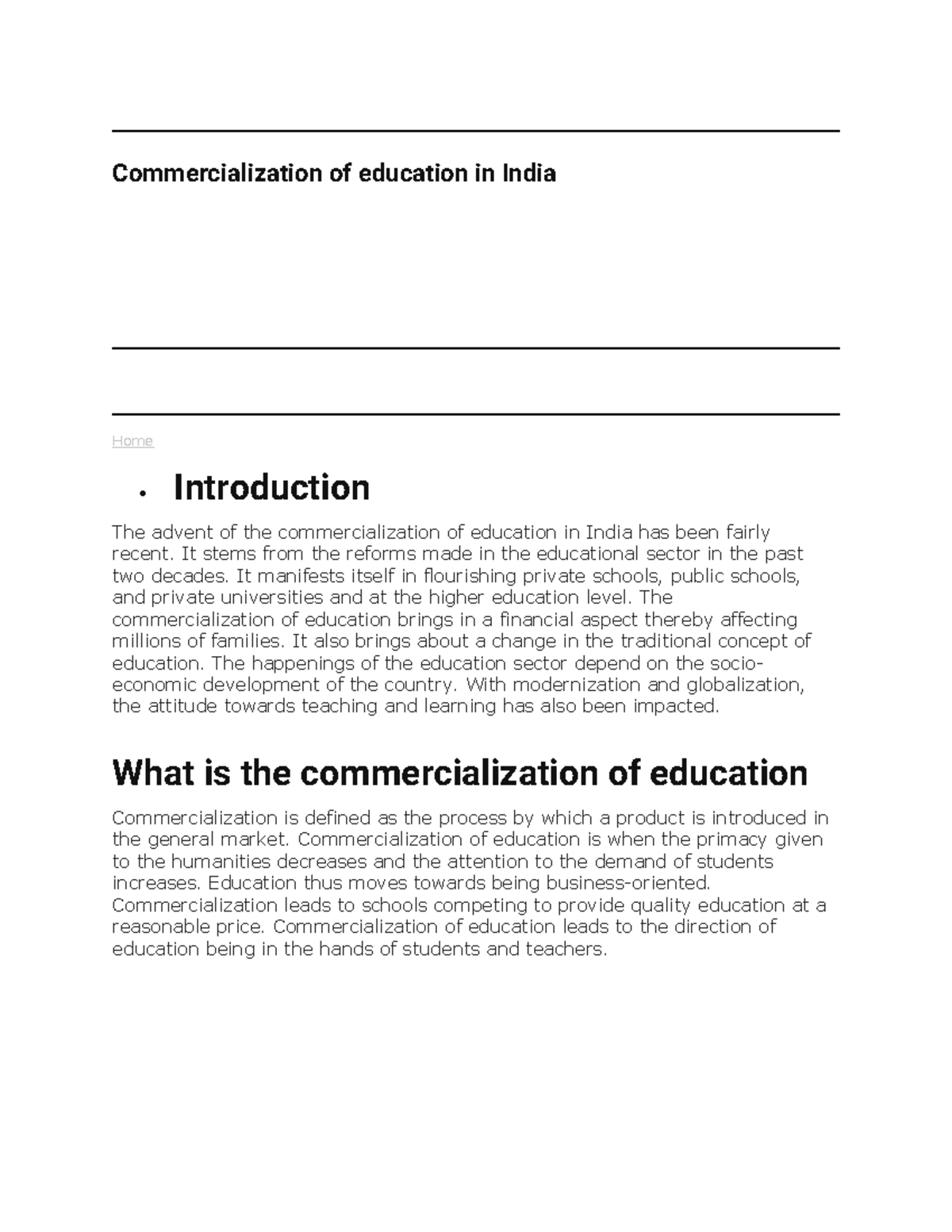 Commercialization of education - It stems from the reforms made in the ...