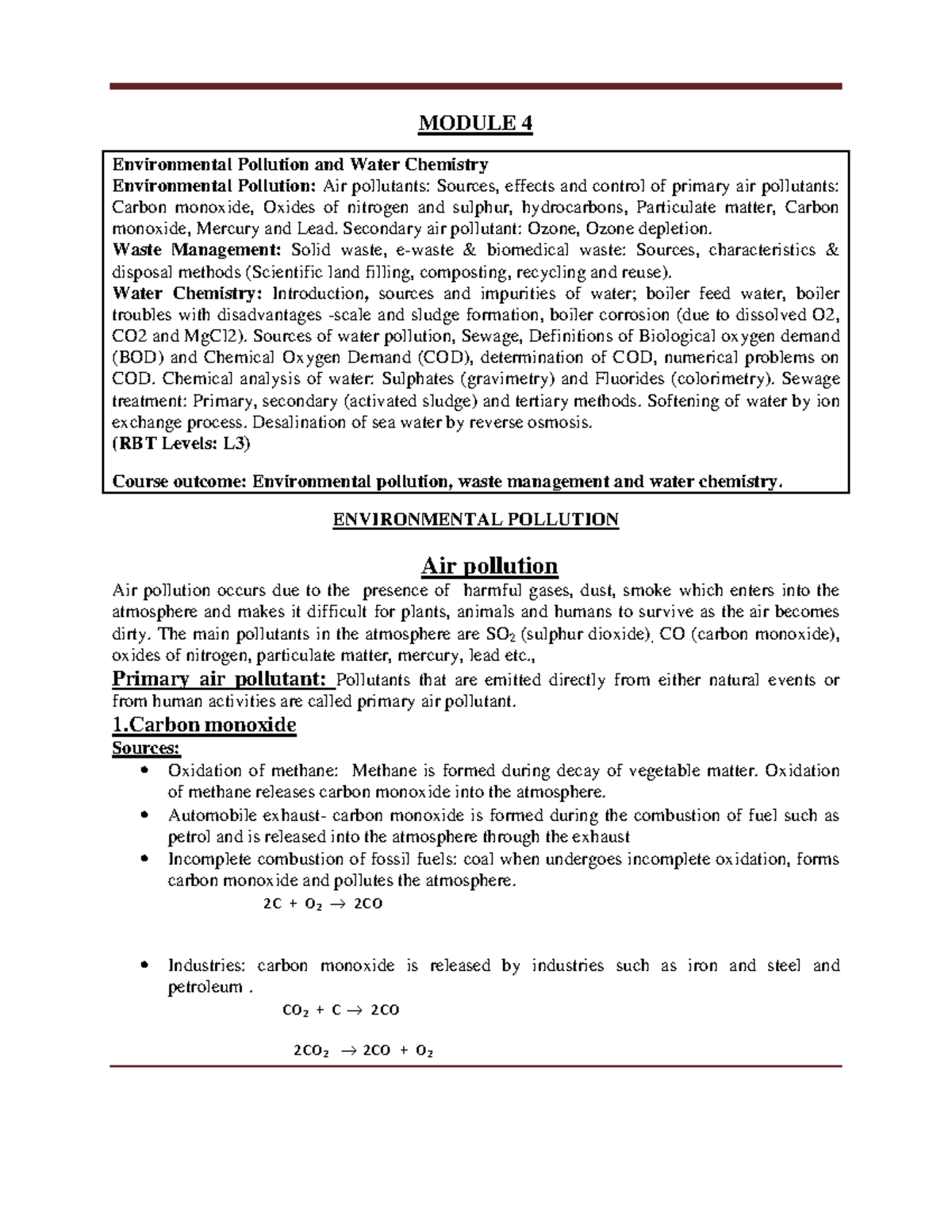 Engineering Chemistry Unit-4 - MODULE 4 Environmental Pollution and Water Chemistry ...