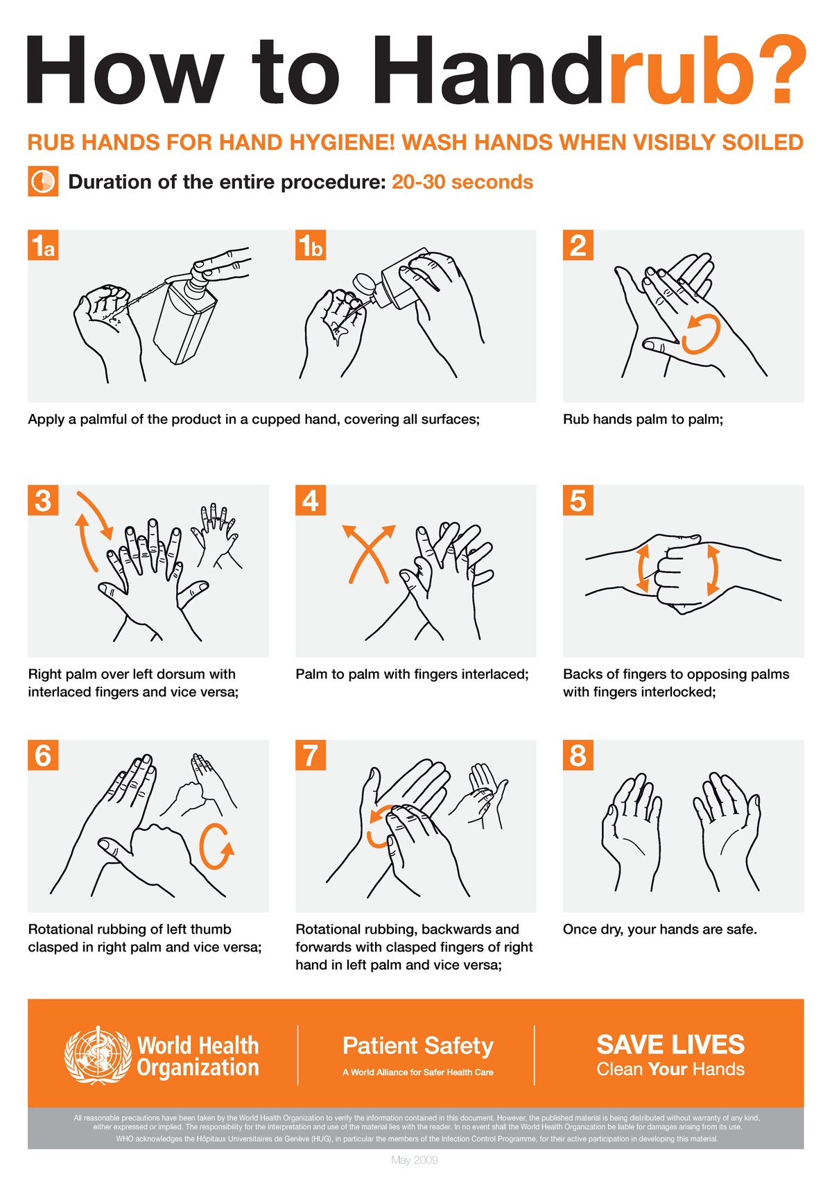1. WHO How To Hand Rub Poster - RUB HANDS FOR HAND HYGIENE! WASH HANDS ...