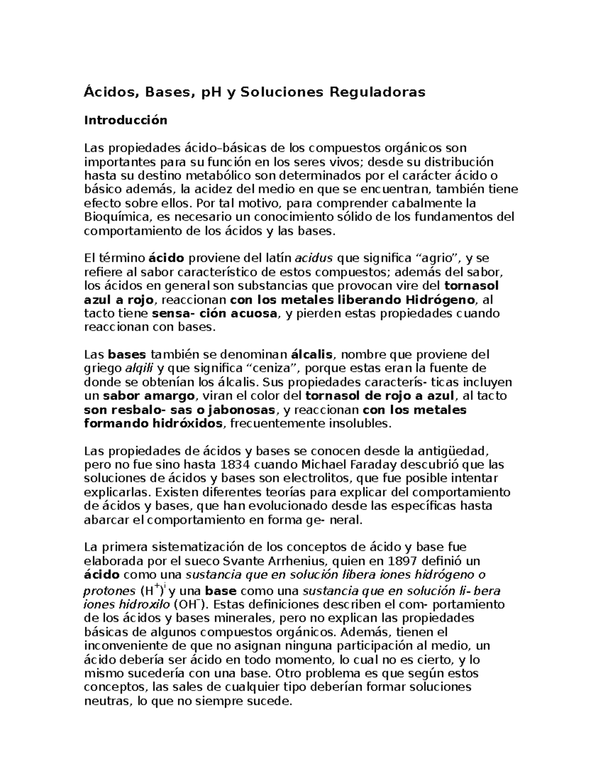 Ácidos, Bases, p H y Soluciones Reguladoras - Ácidos, Bases, pH y Soluciones Reguladoras - Studocu