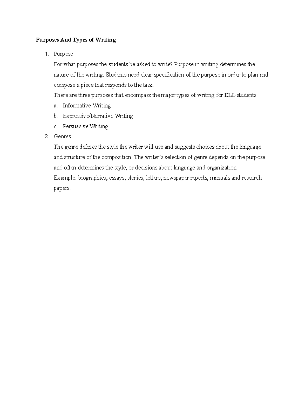 Purposes And Types of Writing - Purposes And Types of Writing Purpose ...