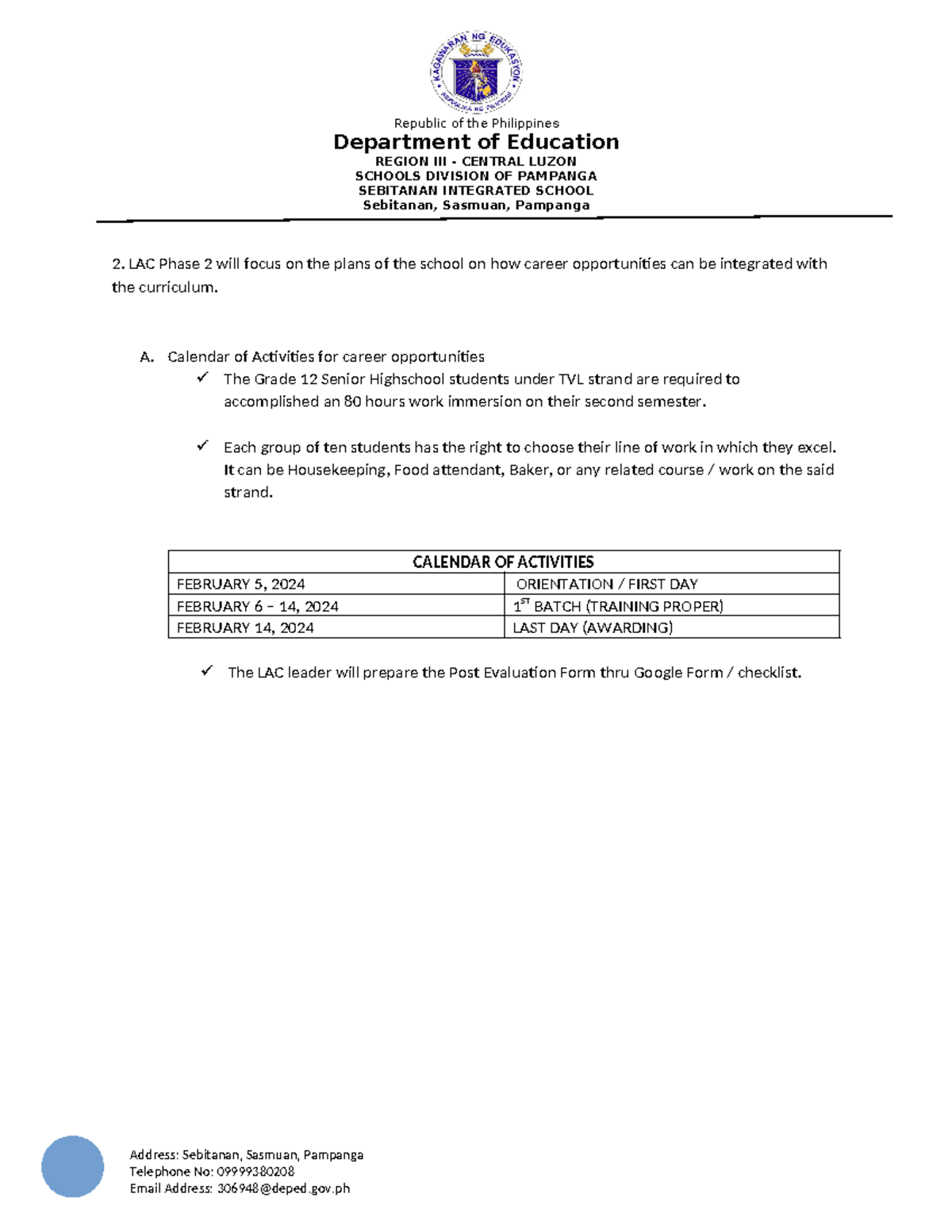 LAC- Phase 2 - 3 - sample - Address: Sebitanan, Sasmuan, Pampanga ...