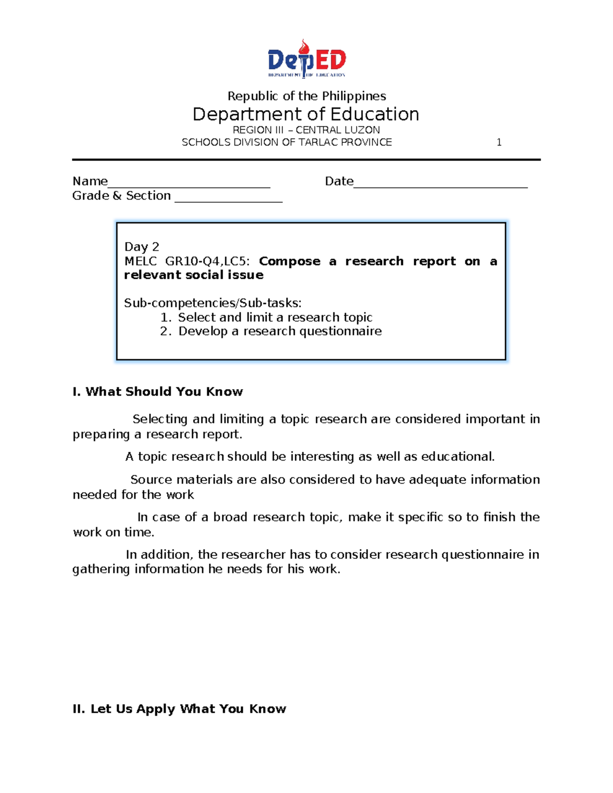 2. DAY 2 Grade 10 Fourth Quarter Module LC5 Ma - Department of ...