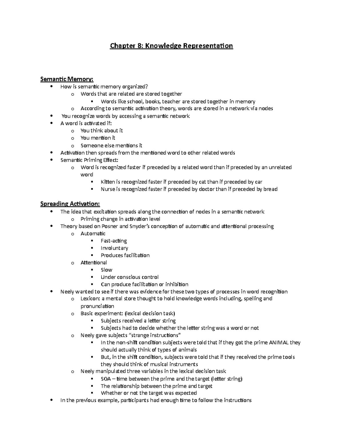 Chapter 8- Knowledge Representation - Chapter 8: Knowledge Representation Semantic Memory: How ...