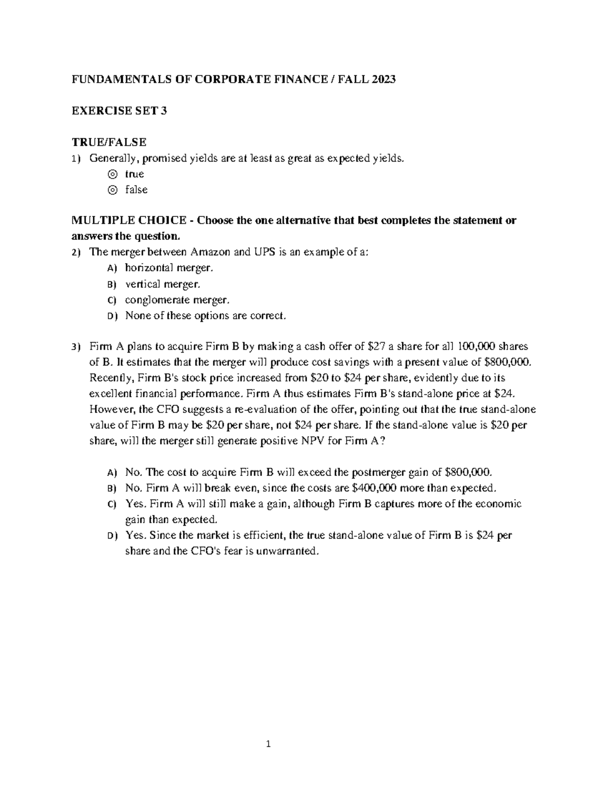 Exercise set Principles of Corporate Finance - FUNDAMENTALS OF ...