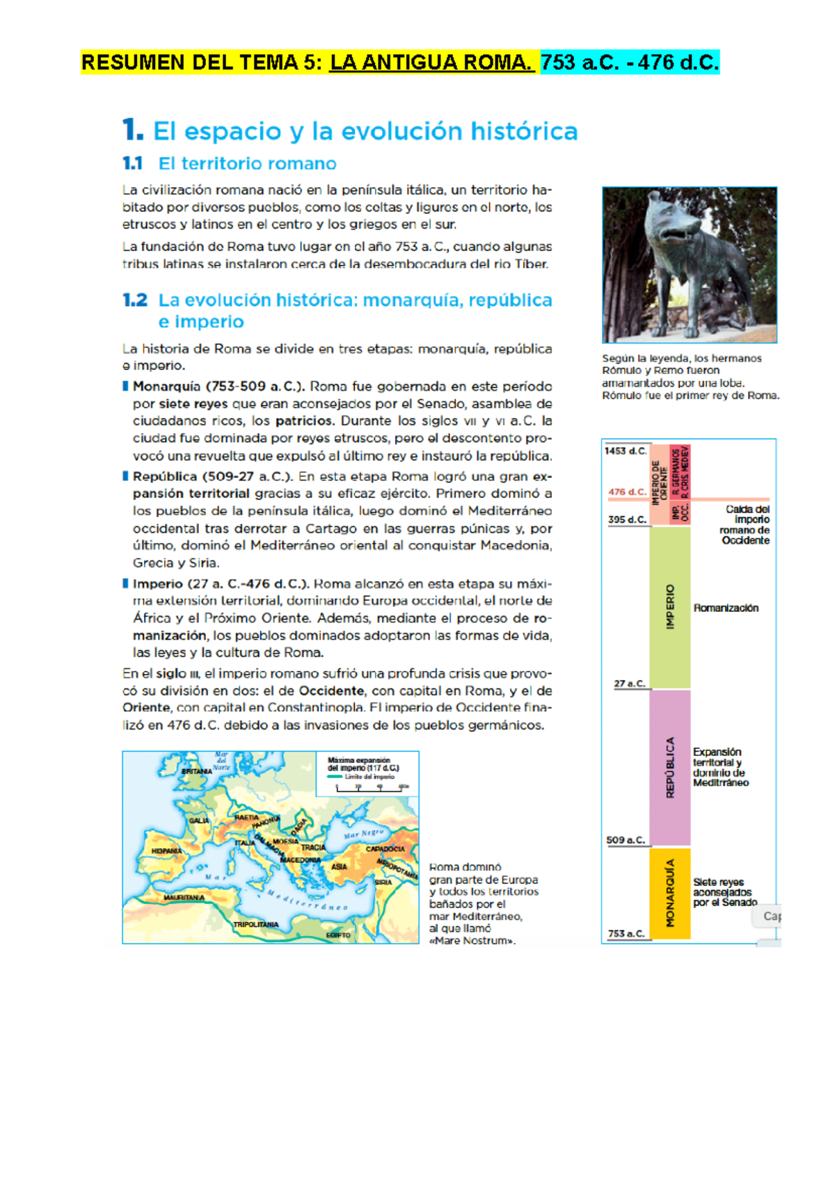 LA Antigua ROMA. Resumen - Geografía e historia - RESUMEN DEL TEMA 5 ...
