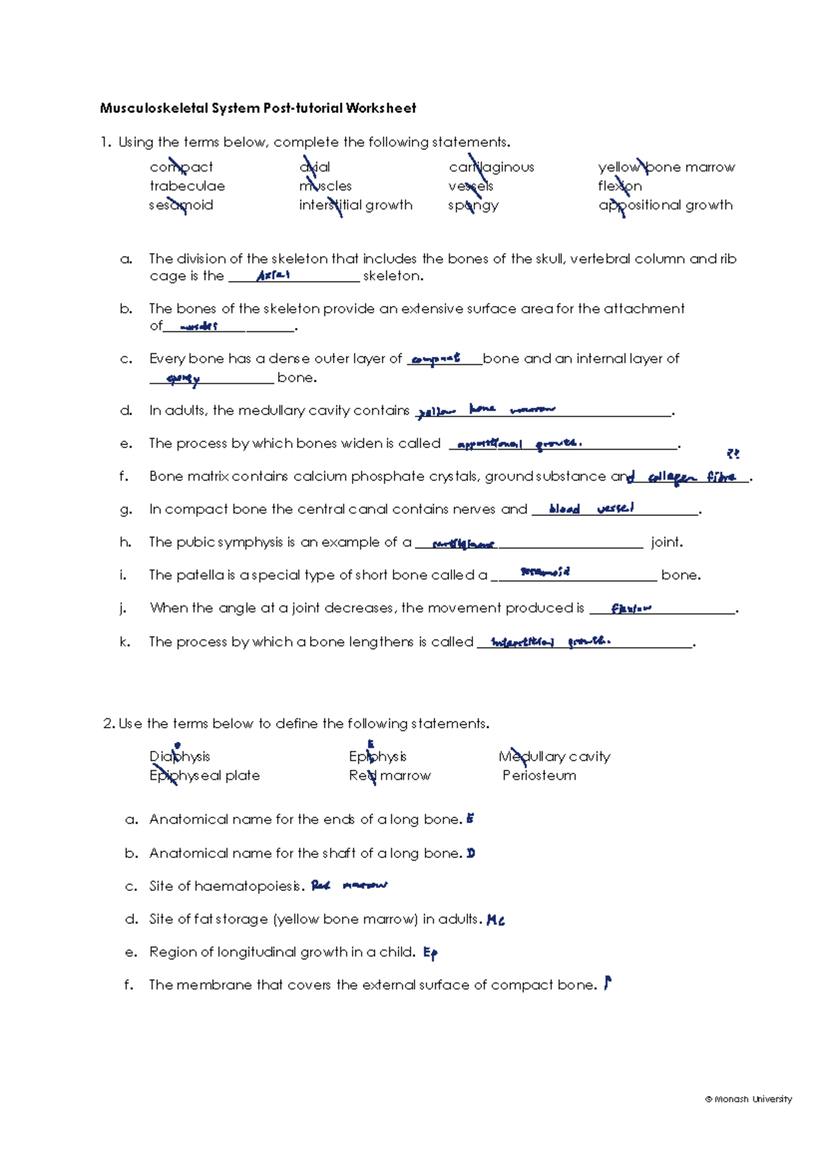Module 1 -MSK - Post-tutorial questions - Musculoskeletal System Post ...
