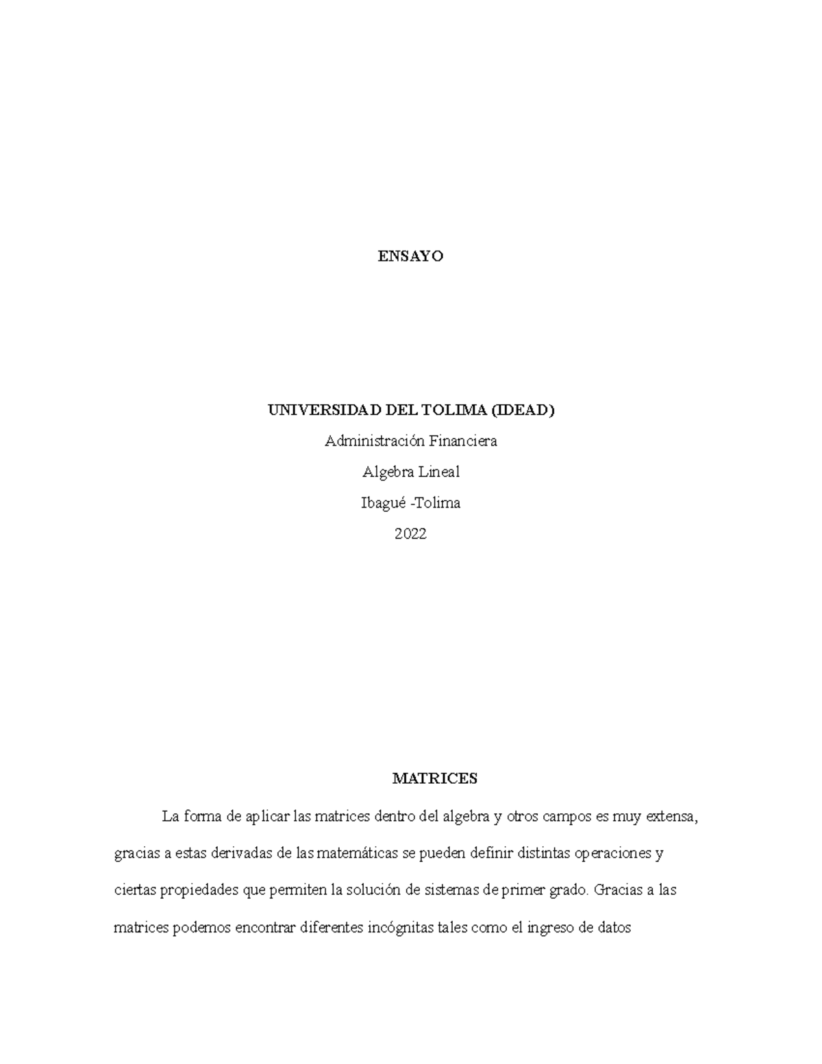 Ensayo - DOC CONTABILIDAD FINANCIERA - ENSAYO UNIVERSIDAD DEL TOLIMA (IDEAD) Administración ...
