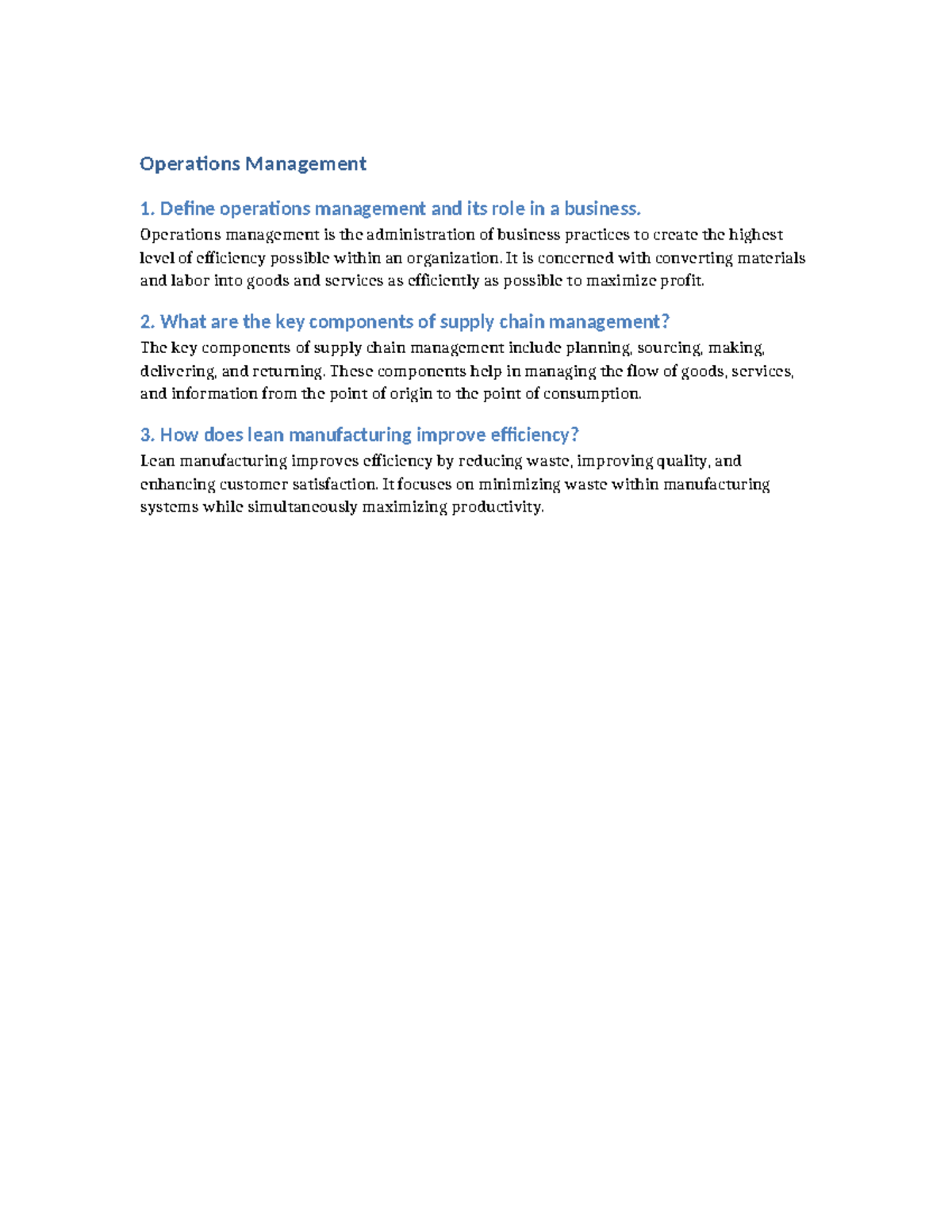 Operations Management - Define operations management and its role in a business. Operations ...