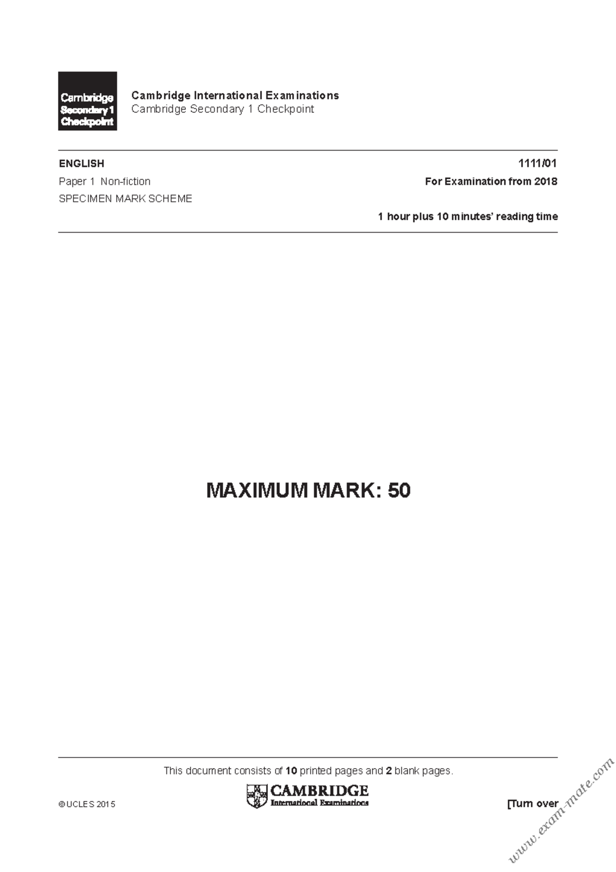 1111 18 ms 1 specimen 0 - This document consists of 10 printed pages ...