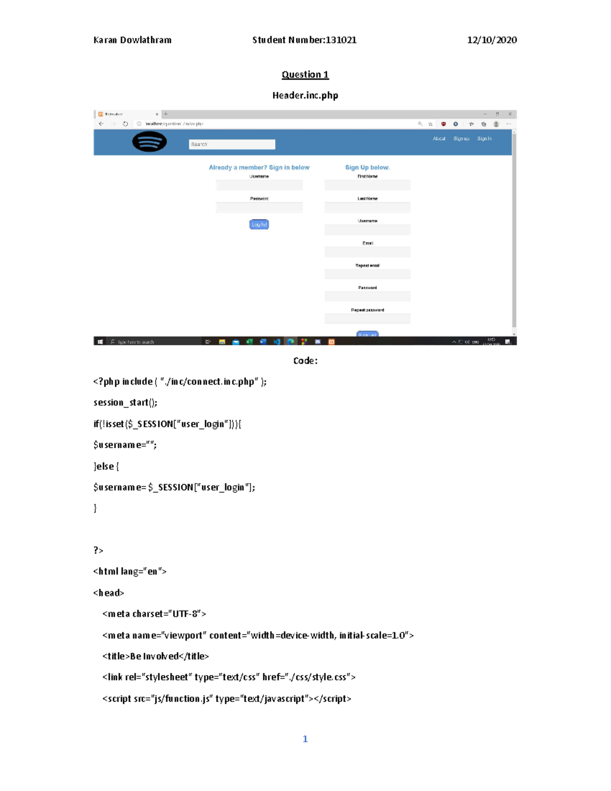 Internet Programming 622 Karan Dowlathram 131021 - Warning: TT ...