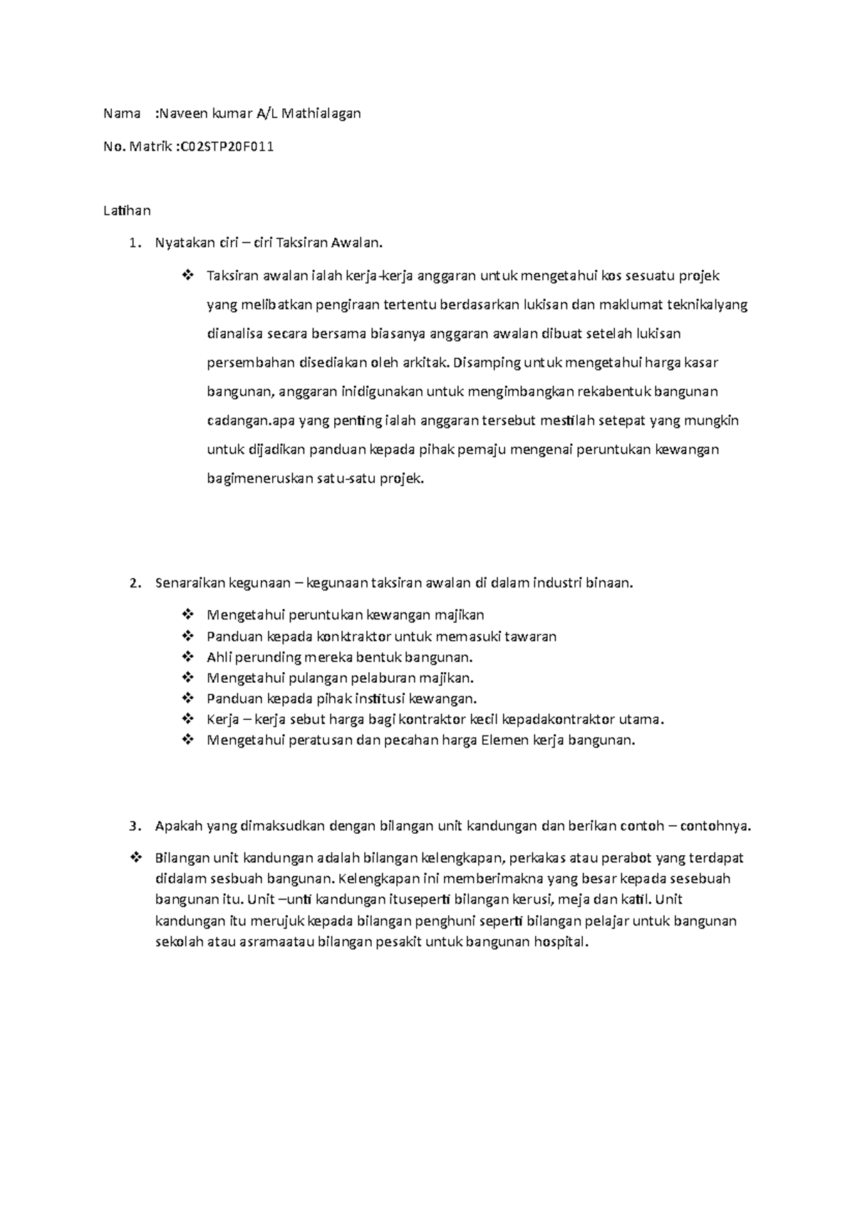 Naveen Kumar Mathialagan - Latihan - Nama :Naveen kumar A/L Mathialagan ...