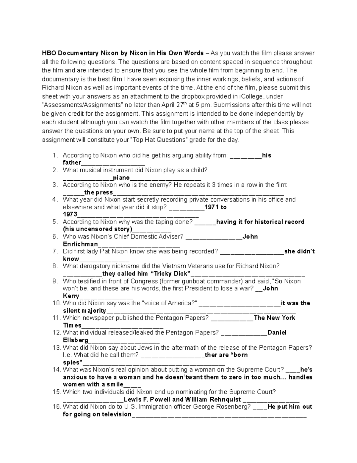 2021 - American History- Assignment - HBO Documentary Nixon by Nixon in ...