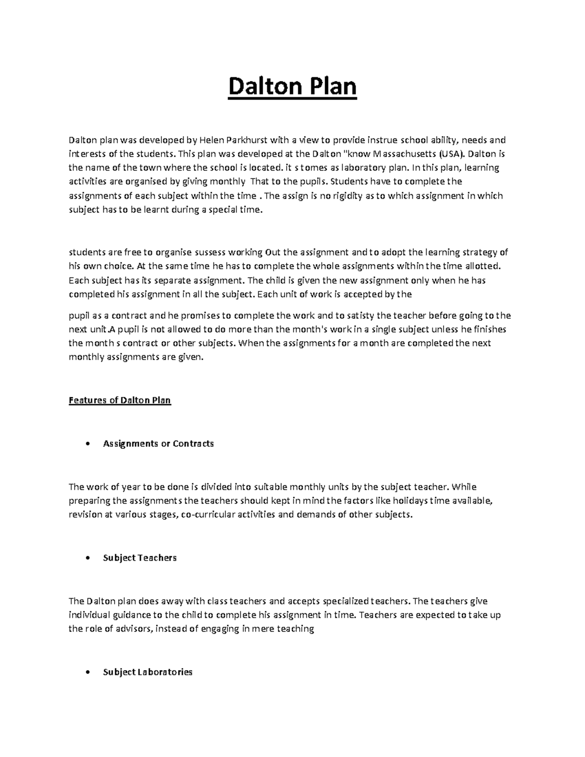 Dalton Plan - Useful - Dalton Plan Dalton plan was developed by Helen ...