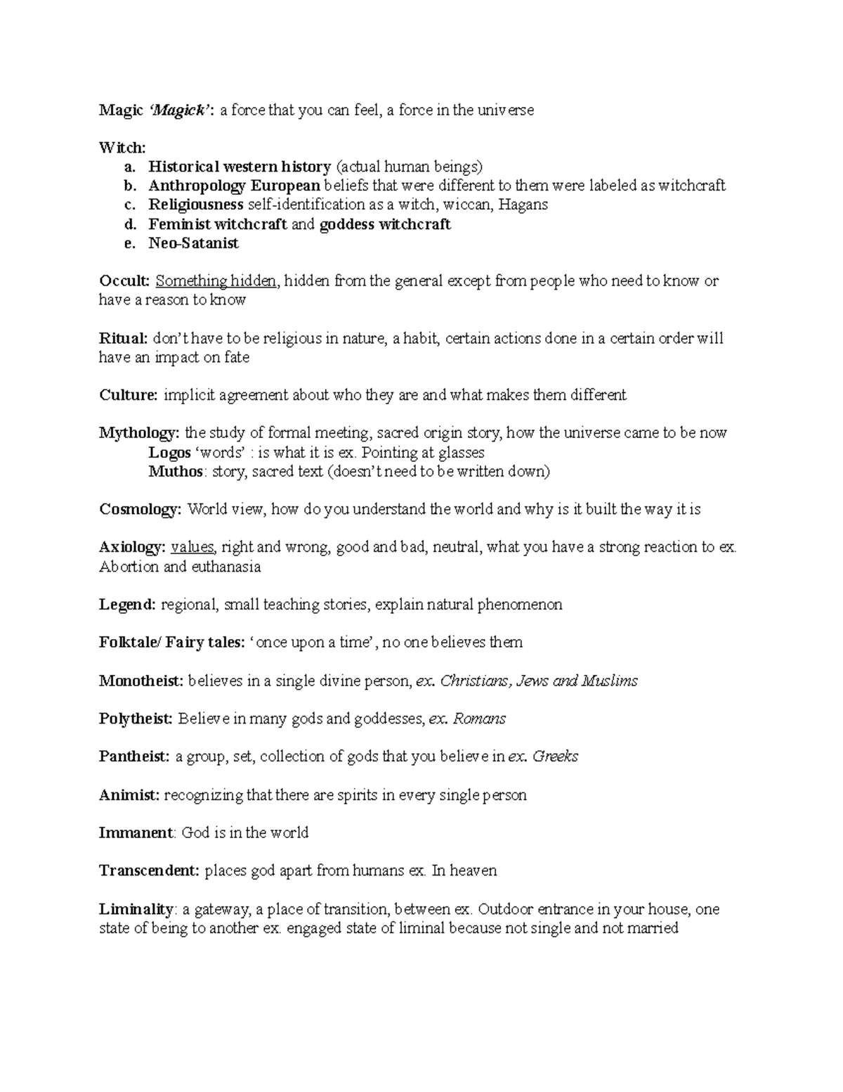 Study guide terminology Quiz 1 - Magic ‘Magick’ : a force that you can ...