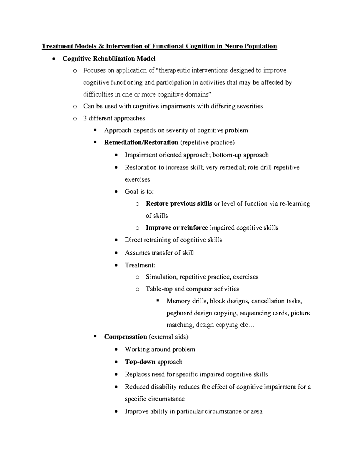 Treatment Models and Intervention of Functional Cognition in Neuro ...