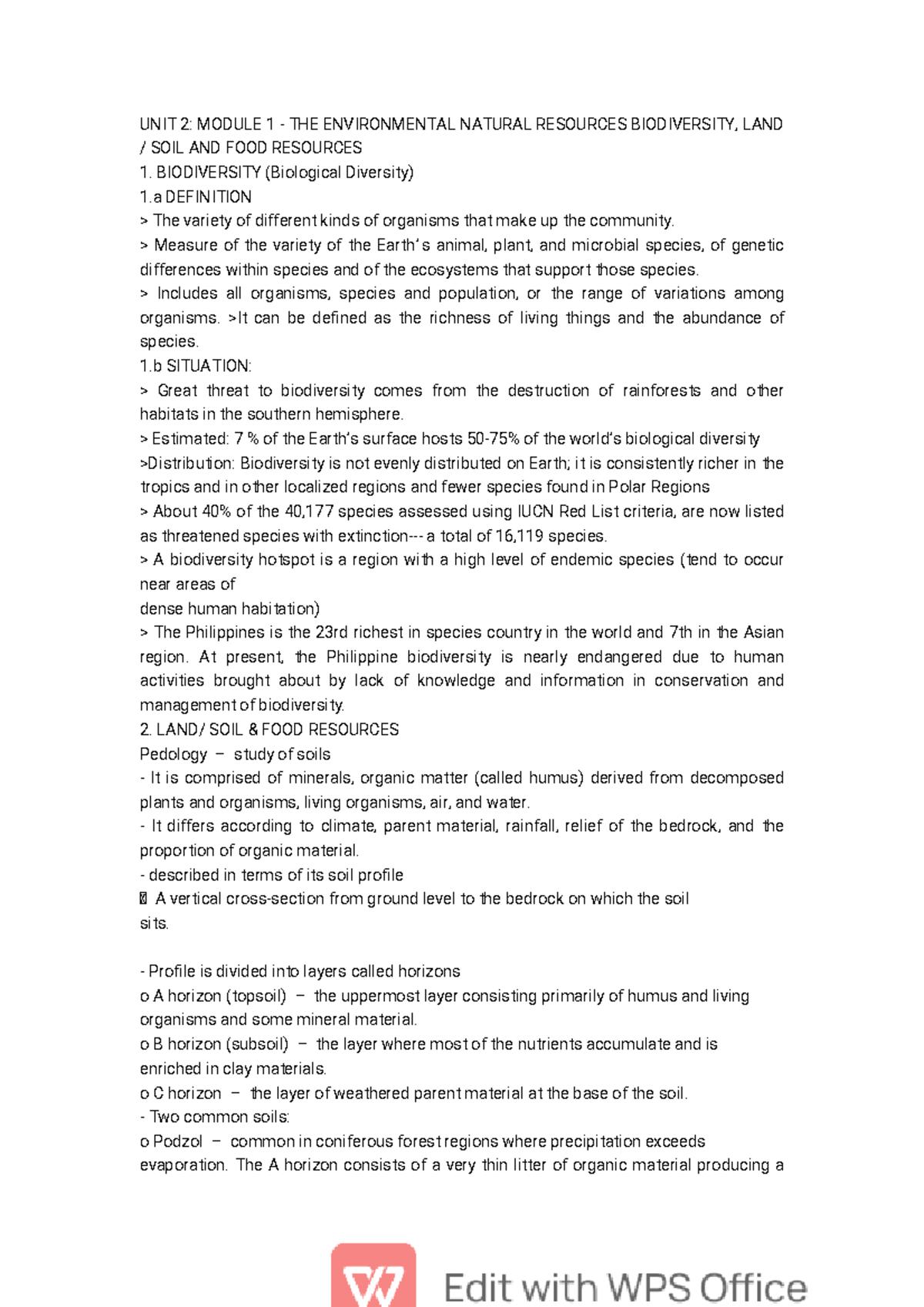 THE Environmental Natural Resources - UNIT 2: MODULE 1 - THE ...