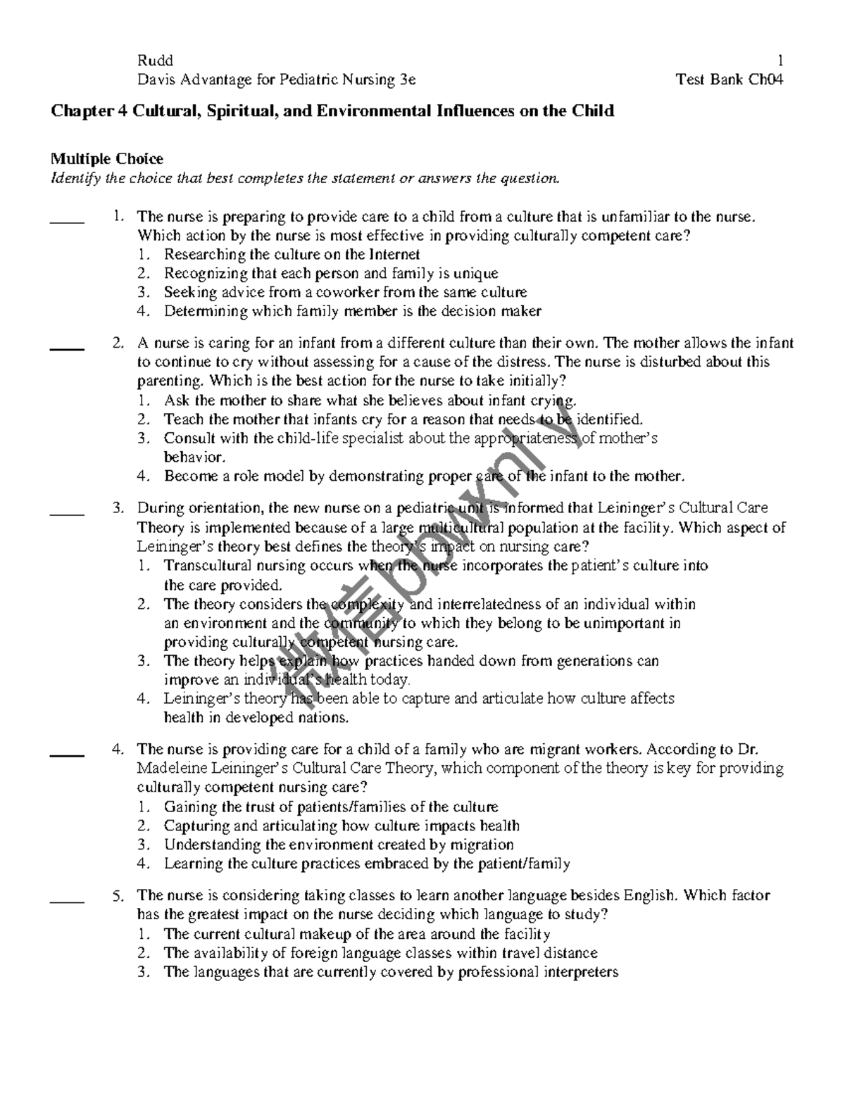 Test bank pediatric nursing critical components of nursing care 3rd ...