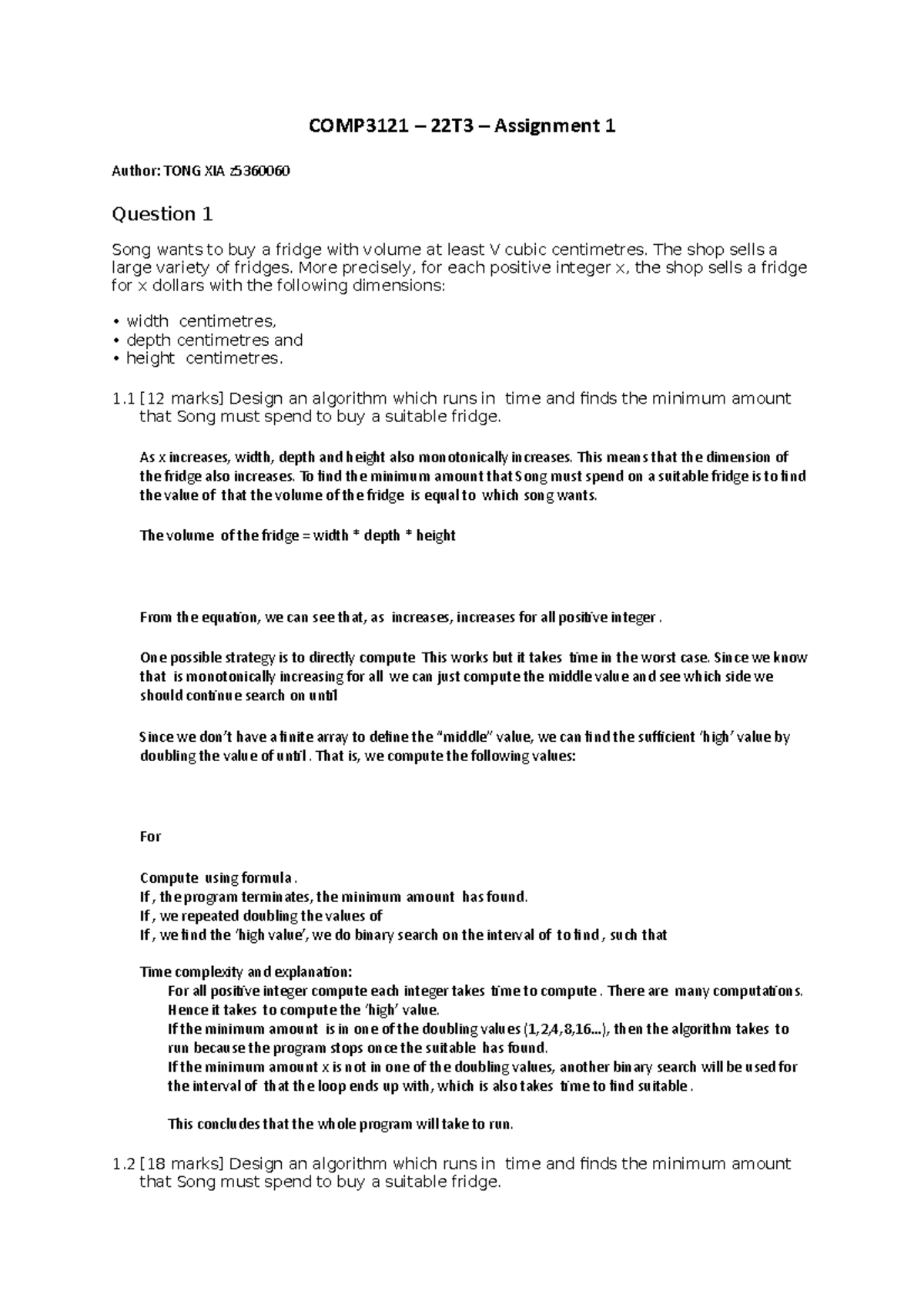 Assignment 1 question 1 - COMP3121 – 22T3 – Assignment 1 Author: TONG XIA z Question 1 Song ...