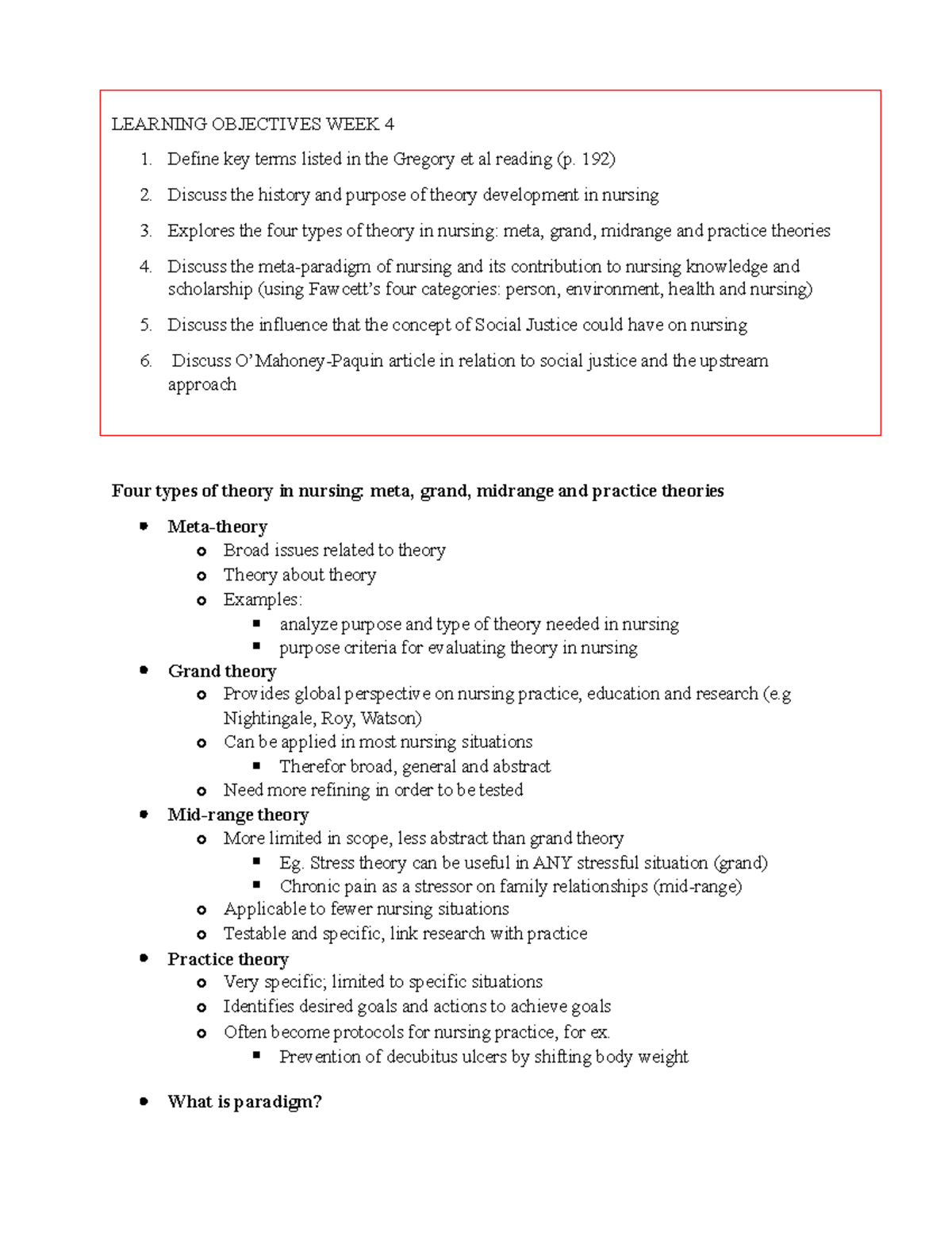 Learning Objectives Week 4 - LEARNING OBJECTIVES WEEK 4 Define key ...