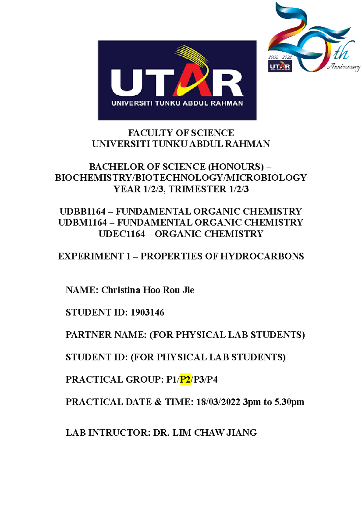 UDBB-UDBM-UDEC1164 - Lab full Report - FACULTY OF SCIENCE UNIVERSITI ...