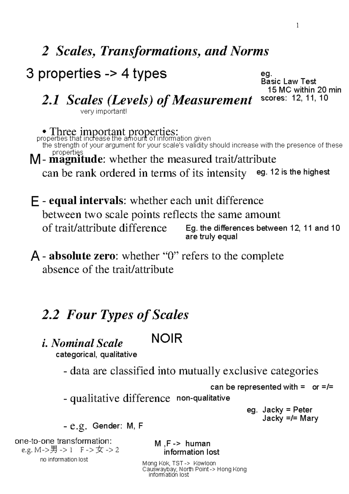 2. Scales, Transformations, and Norms - Nominal Scale - data are ...