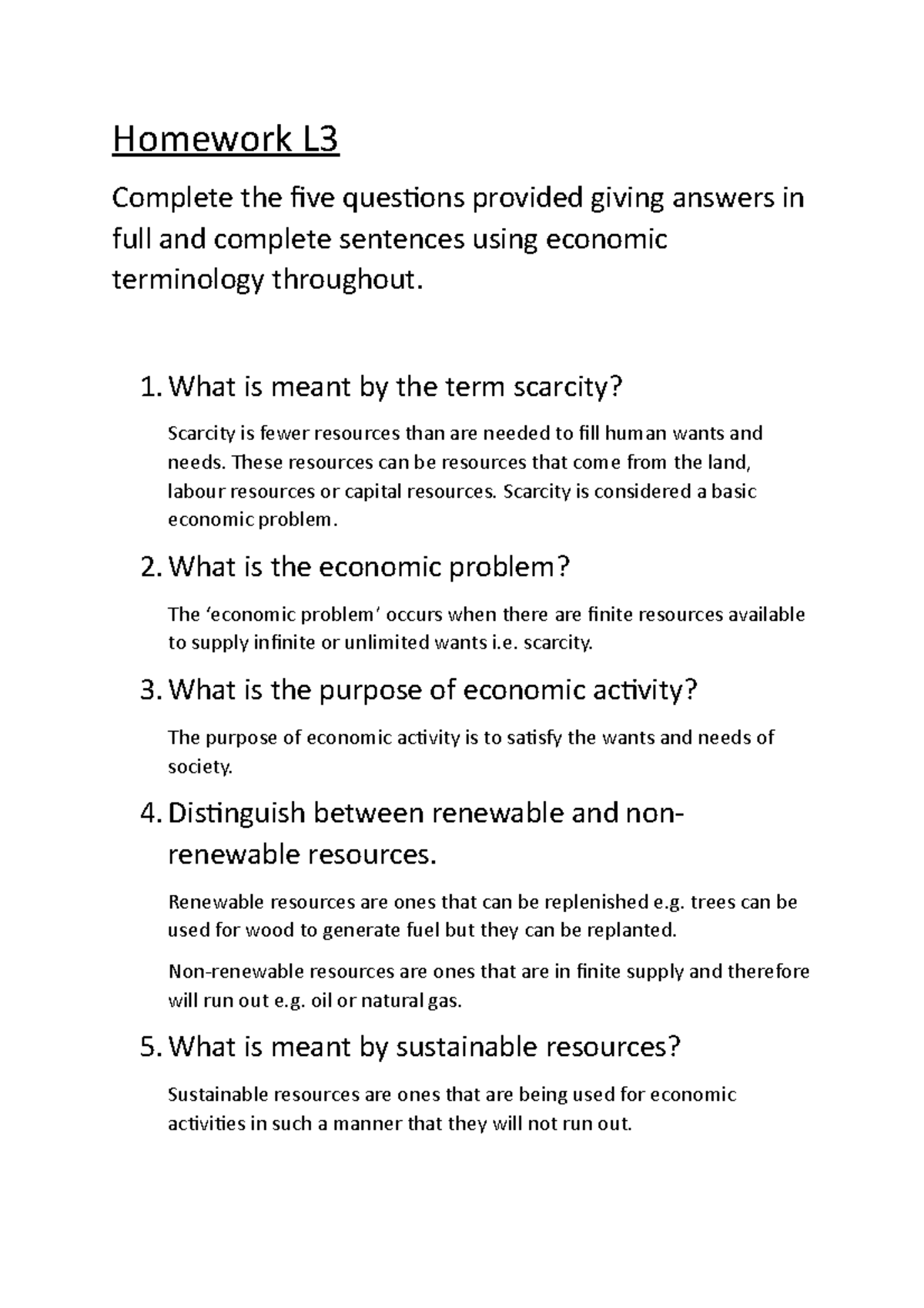 Homework L3 - work - Homework L Complete the ive quesions provided ...
