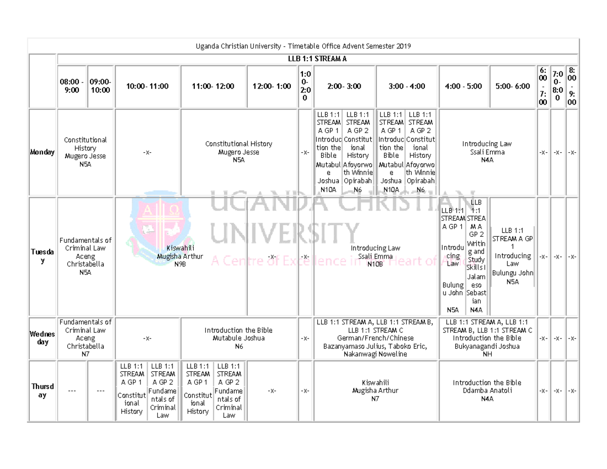 LLB Teaching Timetable Advent 2019 - Warning: TT: undefined function ...