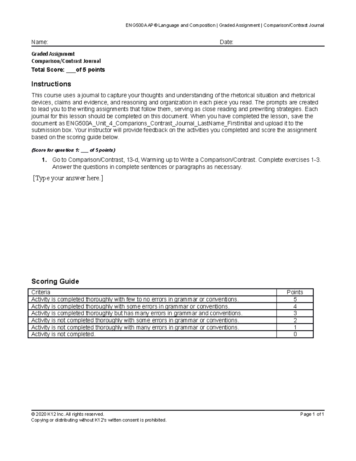 ENG500A Unit 4 Lesson 3 Journal GA - ENG500A AP® Language and ...