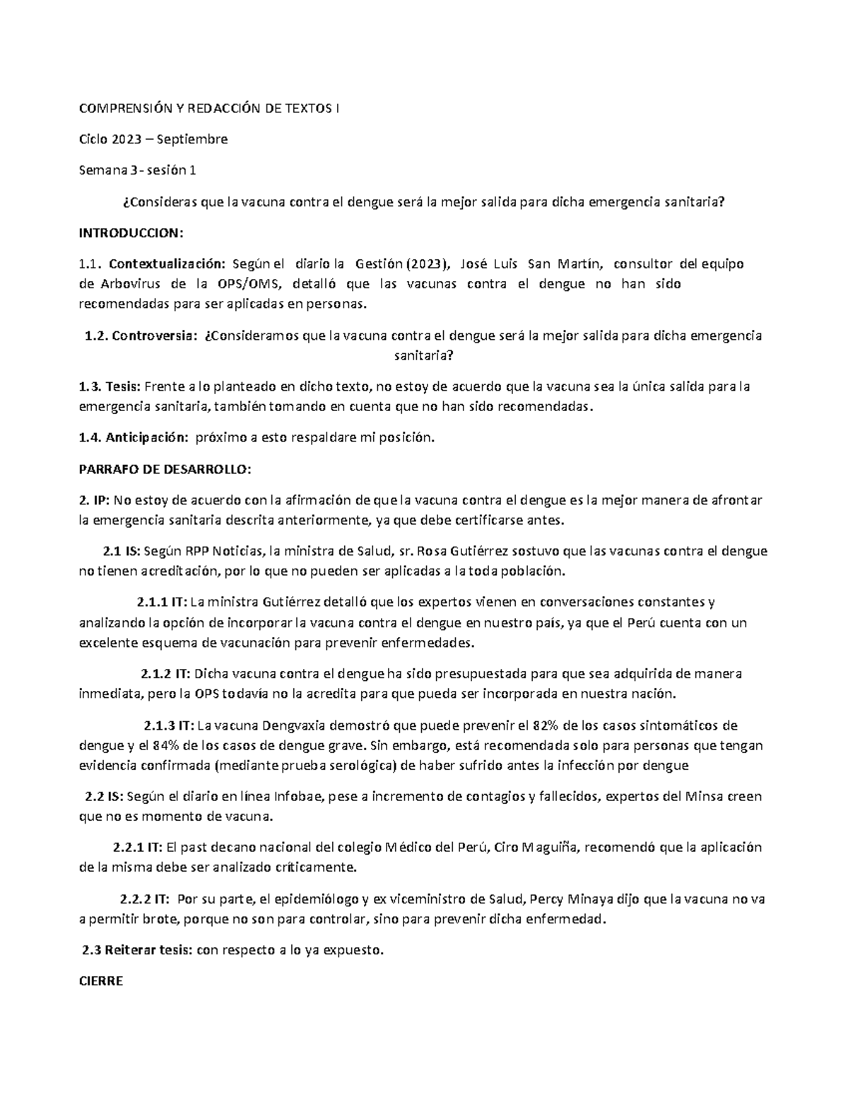 Semana 03 Tarea Académica 1 - Eimy Karen - COMPRENSI”N Y REDACCI”N DE TEXTOS I Ciclo 2023 ...