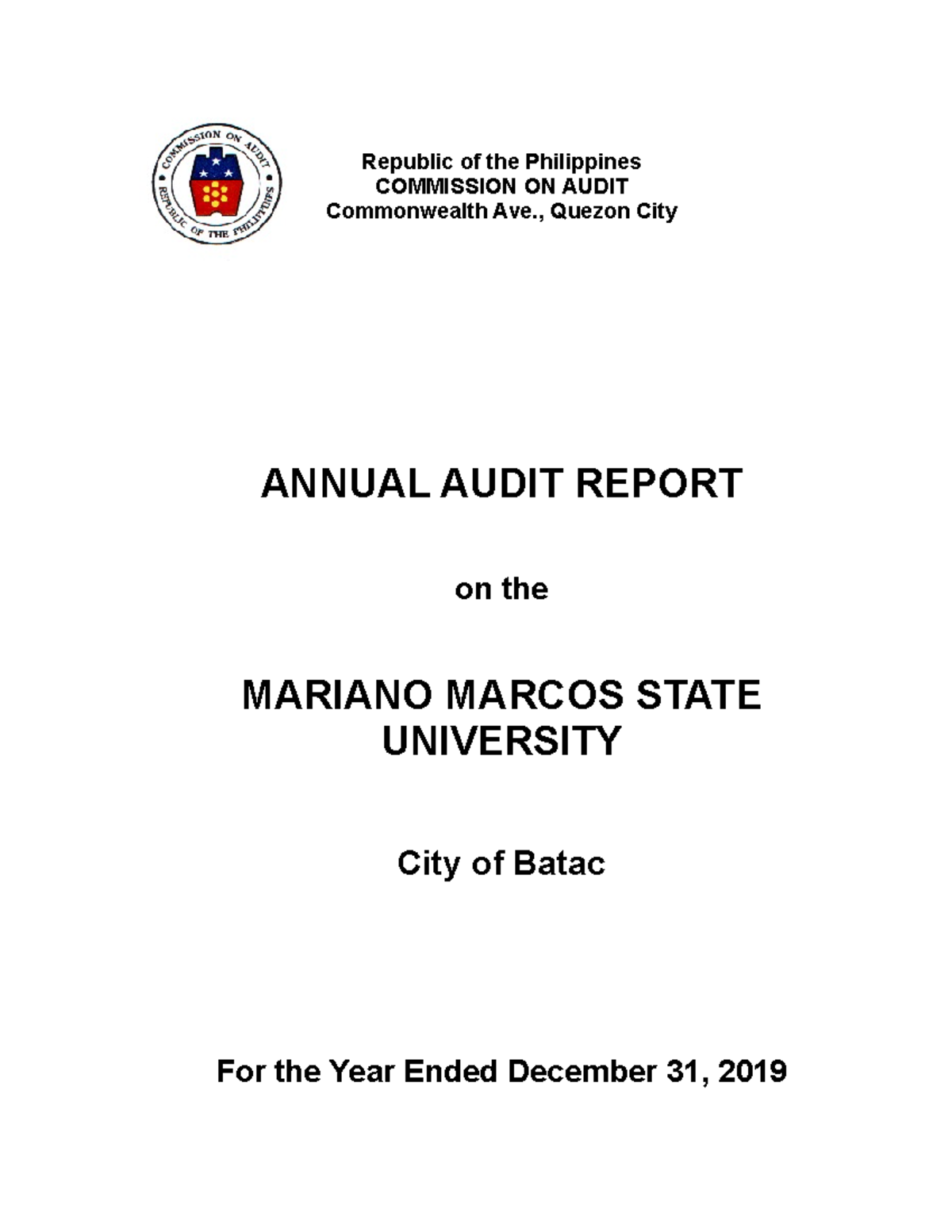 01-MMSU2019 Audit Report - Republic of the Philippines COMMISSION ON ...