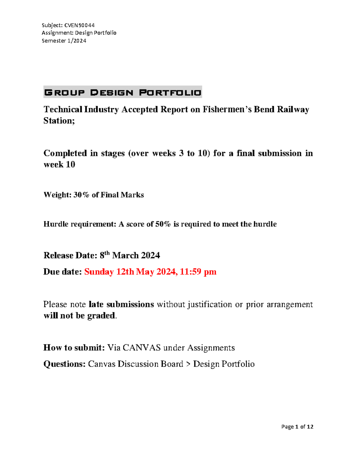 Design Portfolio Assignment Guideline CVEN90044 2024 SM1 - Assignment ...
