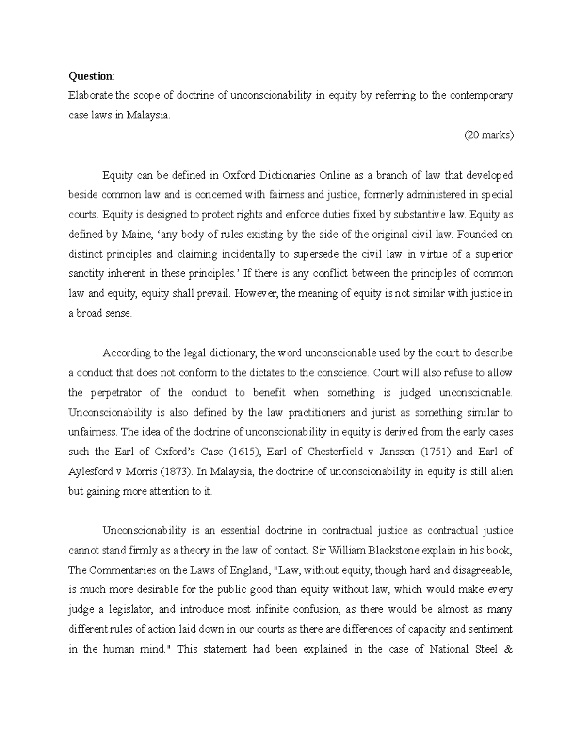 Equity Midterm TEST - Question : Elaborate the scope of doctrine of ...